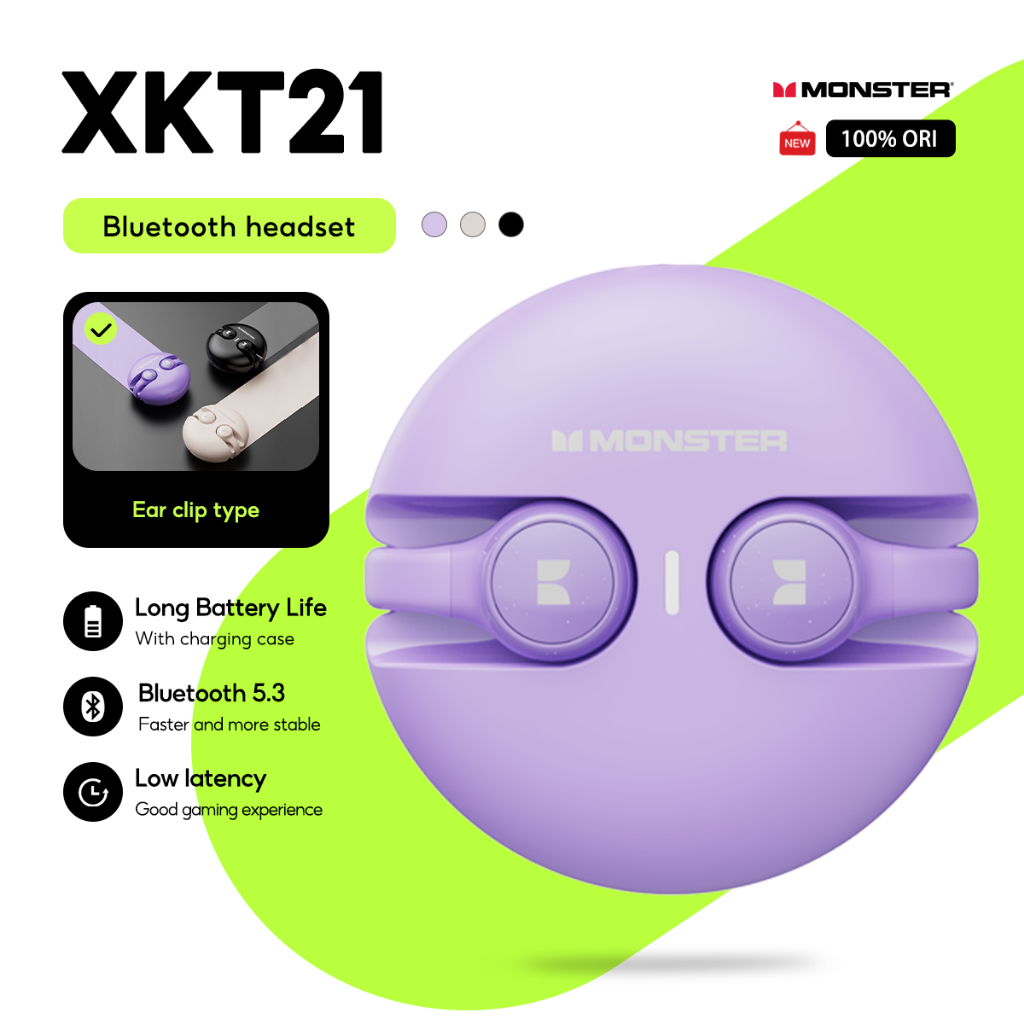 Monster XKT21 Bluetooth Wireless Earclip style Earphones Air conduction ...