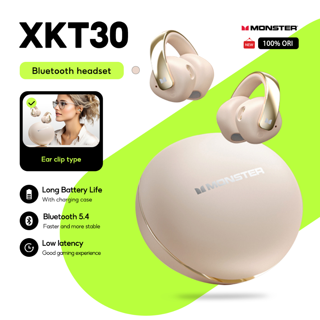 Monster XKT30 Wireless BT 5.4 Ear Clip Type Earphone Earbuds HIFI Long ...
