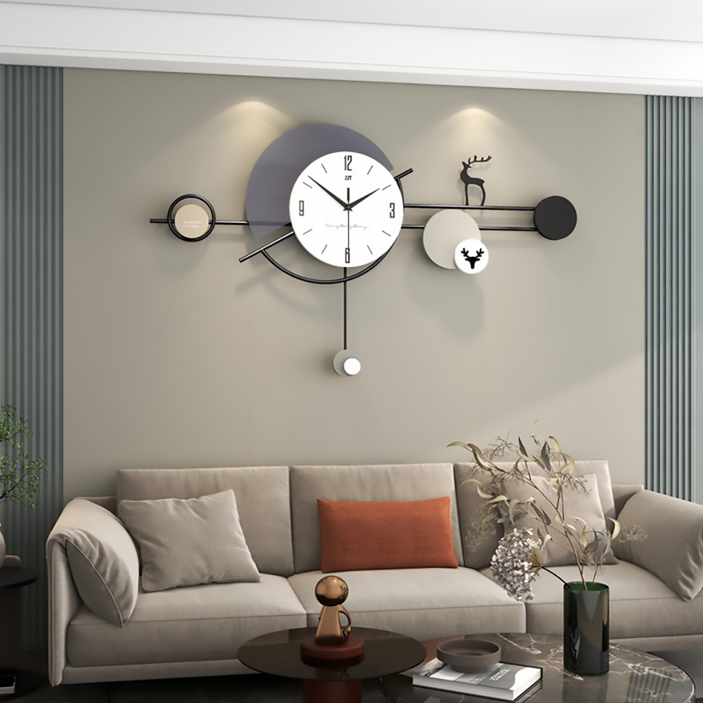 Simple European Style Metal Deer Swing Wall Clock Density Board Wooden ...