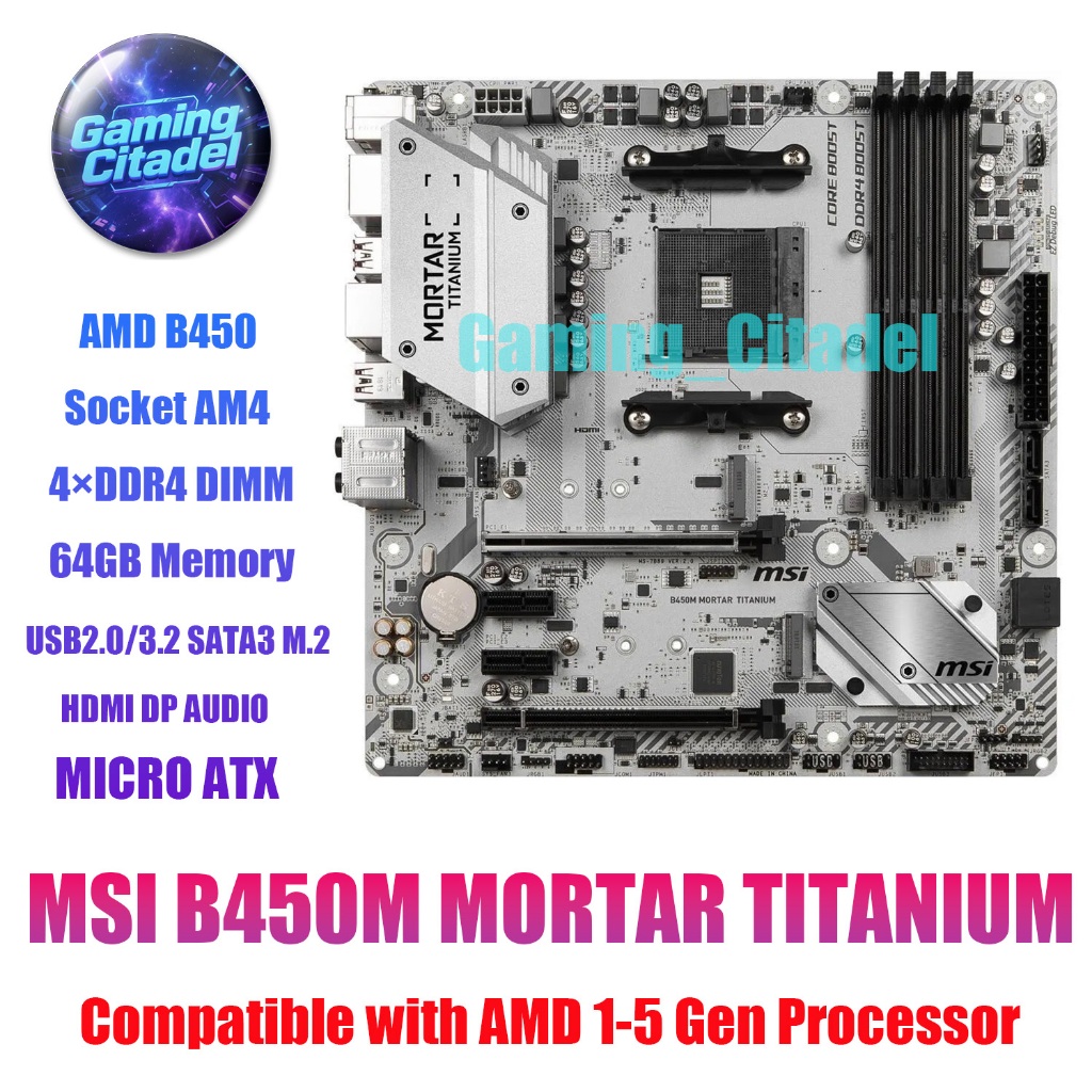 Used MSI B450M MORTAR TITANIUM Gaming DDR4 MATX Motherboard AMD AM4 ...