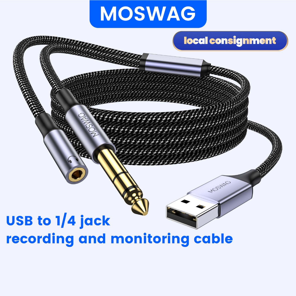 MOSWAG USB to 6.35mm Audio Cable with Recording USB to 6.35mm Male TRS ...