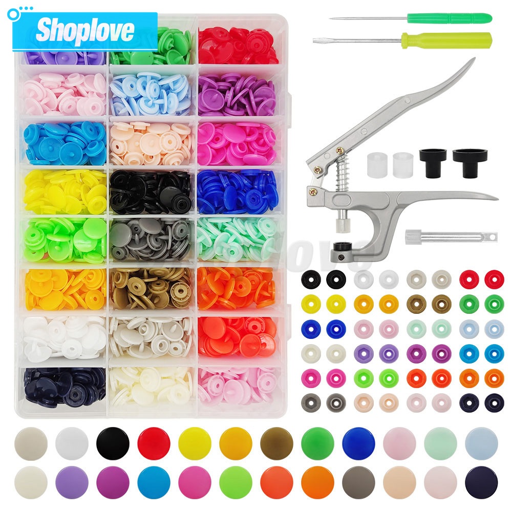 100/150/240/360 Sets Round Plastic Snaps Buckles With Box & Plier Set ...