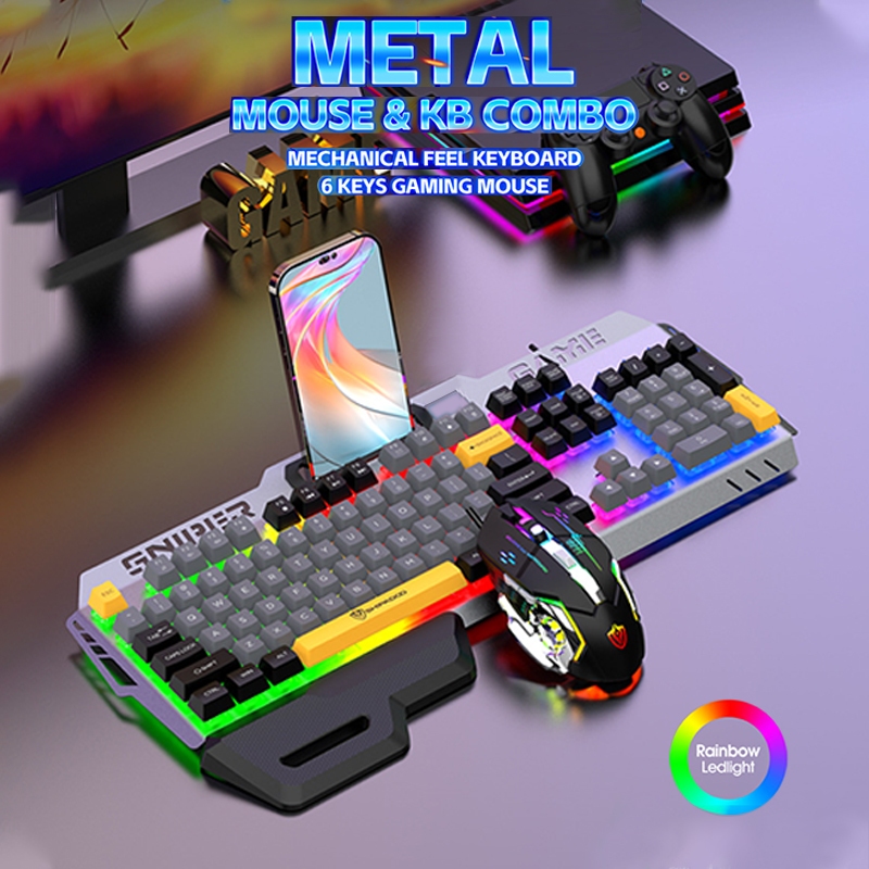 GK50 Metal Panel Gaming Combo Keyboard Mouse Set Mechanical Style Wired ...