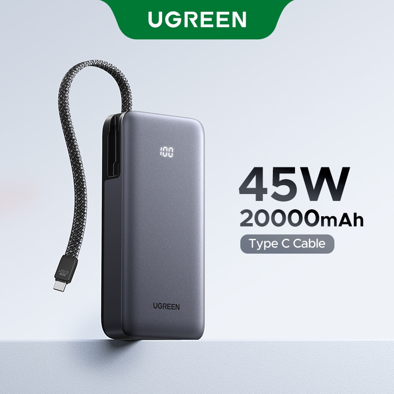 UGREEN 45W Power Bank, 20,000mAh Portable Charger with Built in USB C ...
