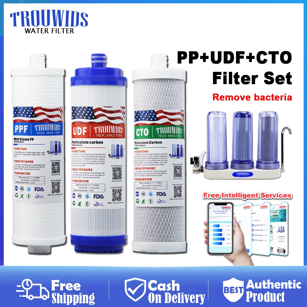 TROUWIDS 10 Inch Filter Cartridge Set PP/UDF/CTO Suitable For 3 Stage ...