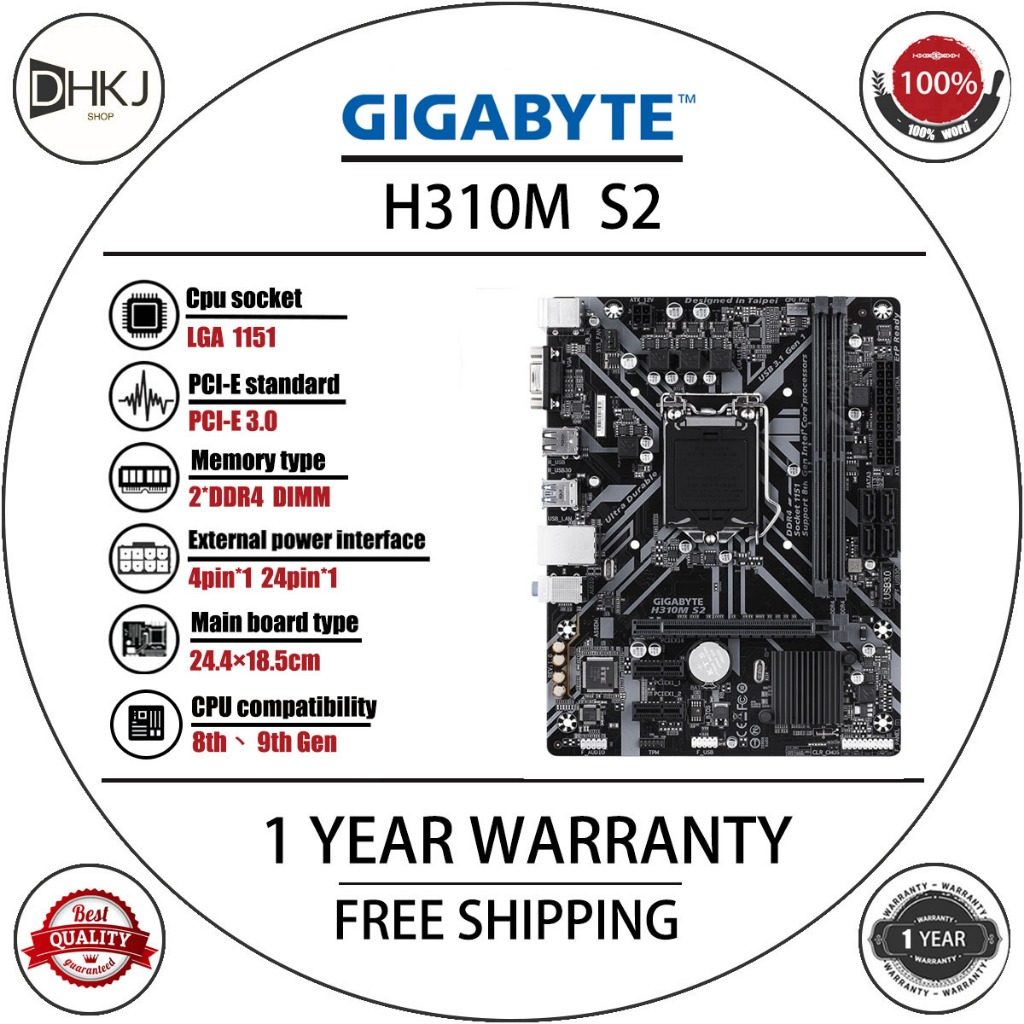 USED Gigabyte H310M S2 motherboard supports Intel LGA-1151 DDR4 2666MHz ...