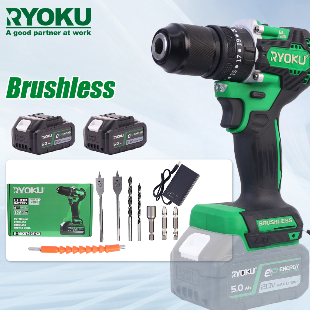 RYOKU Original 13MM Cordless Impacrt Drill Professional Brushless drill ...