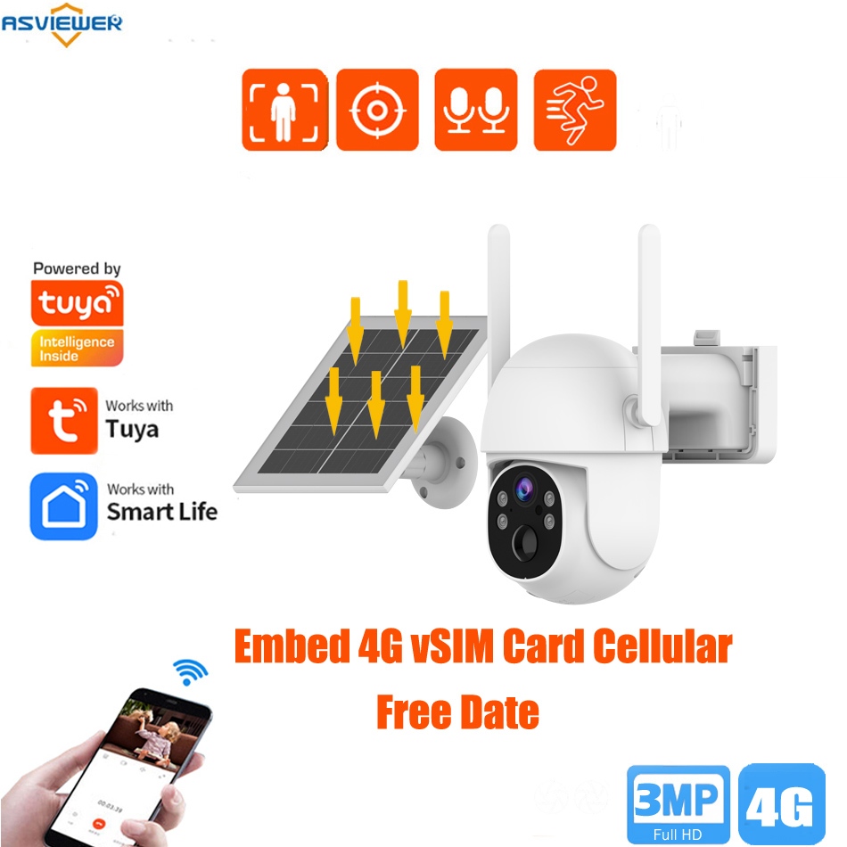 Tuya Smart 4G Solar Security Camera embed vSIM Card 3 Years Free Data ...