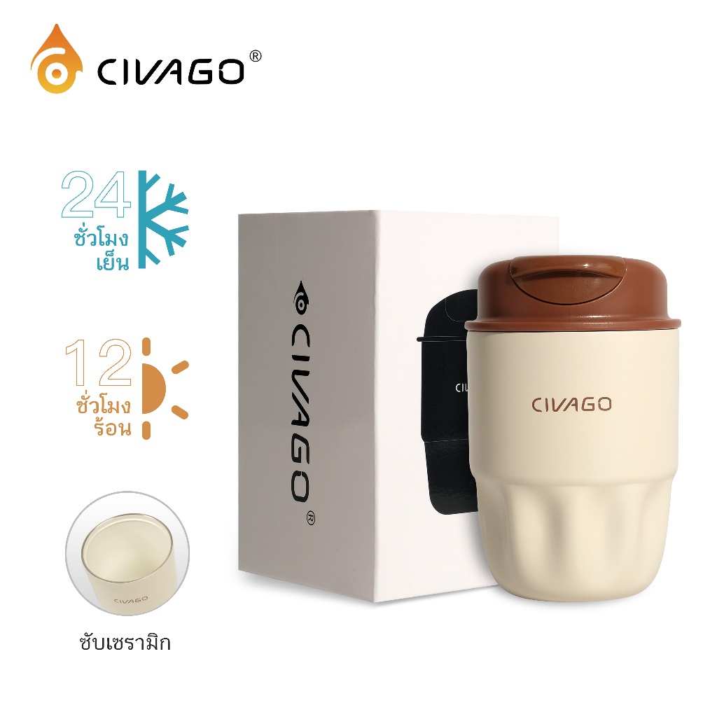 CIVAGO（10oz）Ceramic liner Stainless Steel Coffee Mug With Lid Vacuum ...