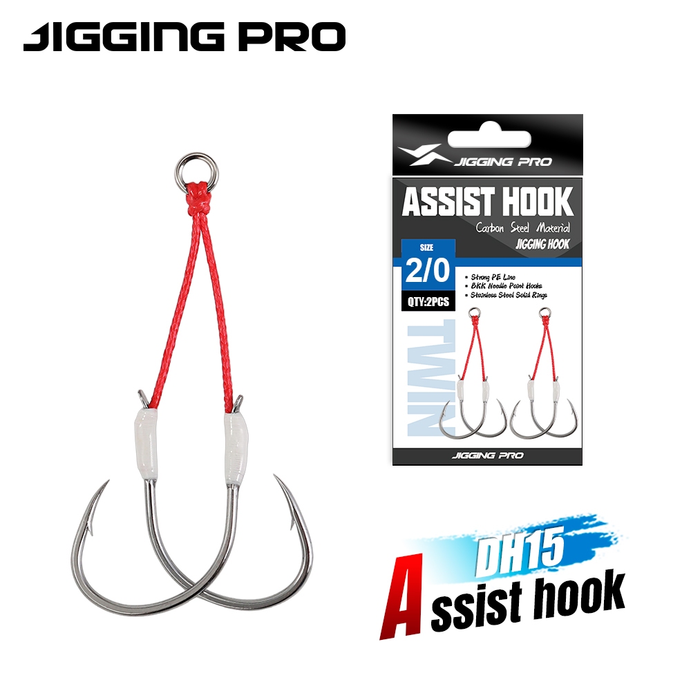 JIGGING PRO 1# 1/0 2/0 3/0 Double Assist Barbed Hook Salewater High ...