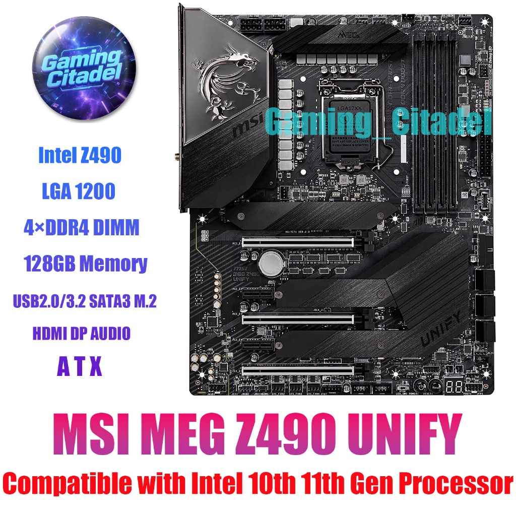 Used MSI MEG Z490 UNIFY 1200 DDR4 ATX Motherboard Compatible with Intel ...