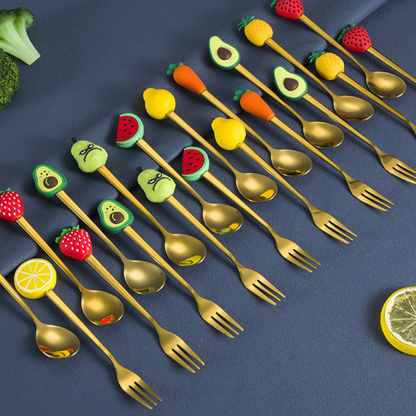 Gold Spoons and Fork for Ice Cream, Kutsara at Tinidor Set Makapal ...