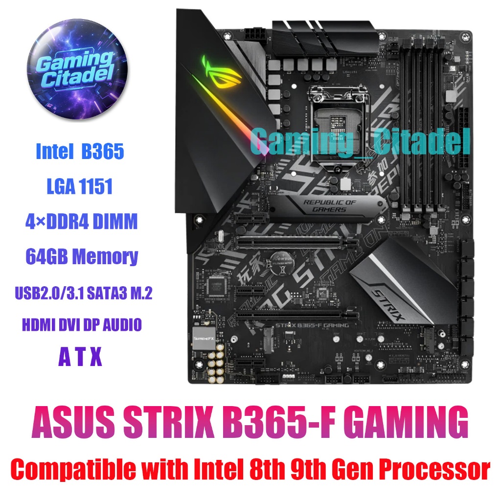 Used ASUS STRIX B365-F GAMING DDR4 ATX 1151 Motherboard Compatible with ...