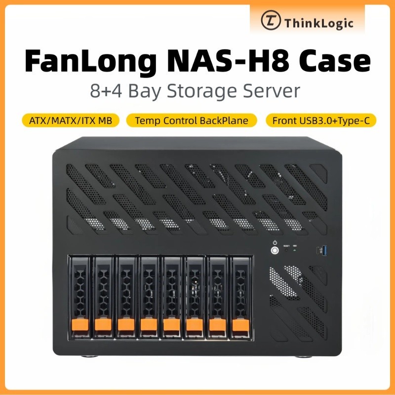 FanLong NAS-H8 Case 8-Bay Storage Server ATX Motherboard Power Supply ...