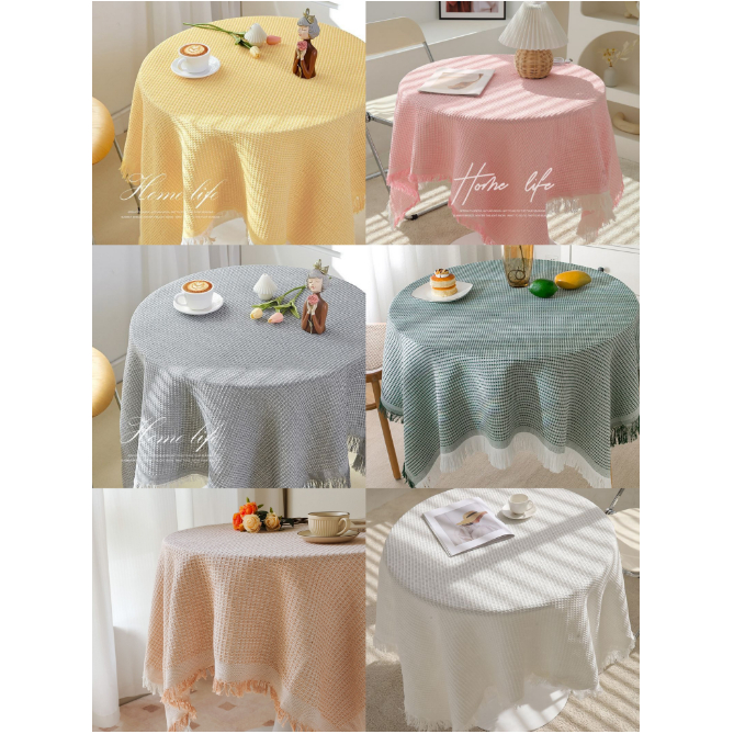 Waffle French minimalist round table fabric tea table dust cover ...