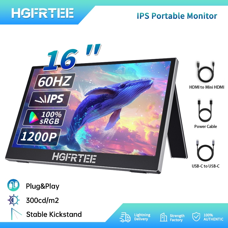 HGFRTEE Portable Monitor 16Inch Kickstand 60Hz 1200P 100%sRGB Gaming ...