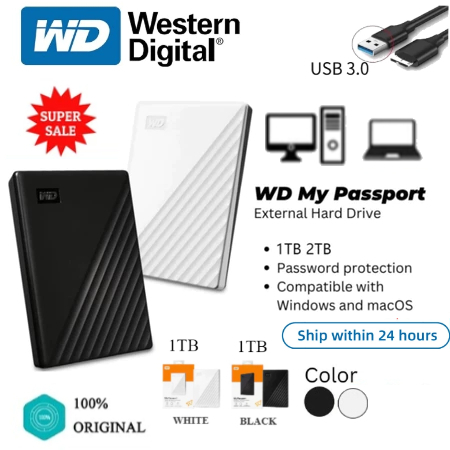 Western Digital Portable 1TB 2TB External Hard Drive For Mac and Windows Portable USB 3.0 ...