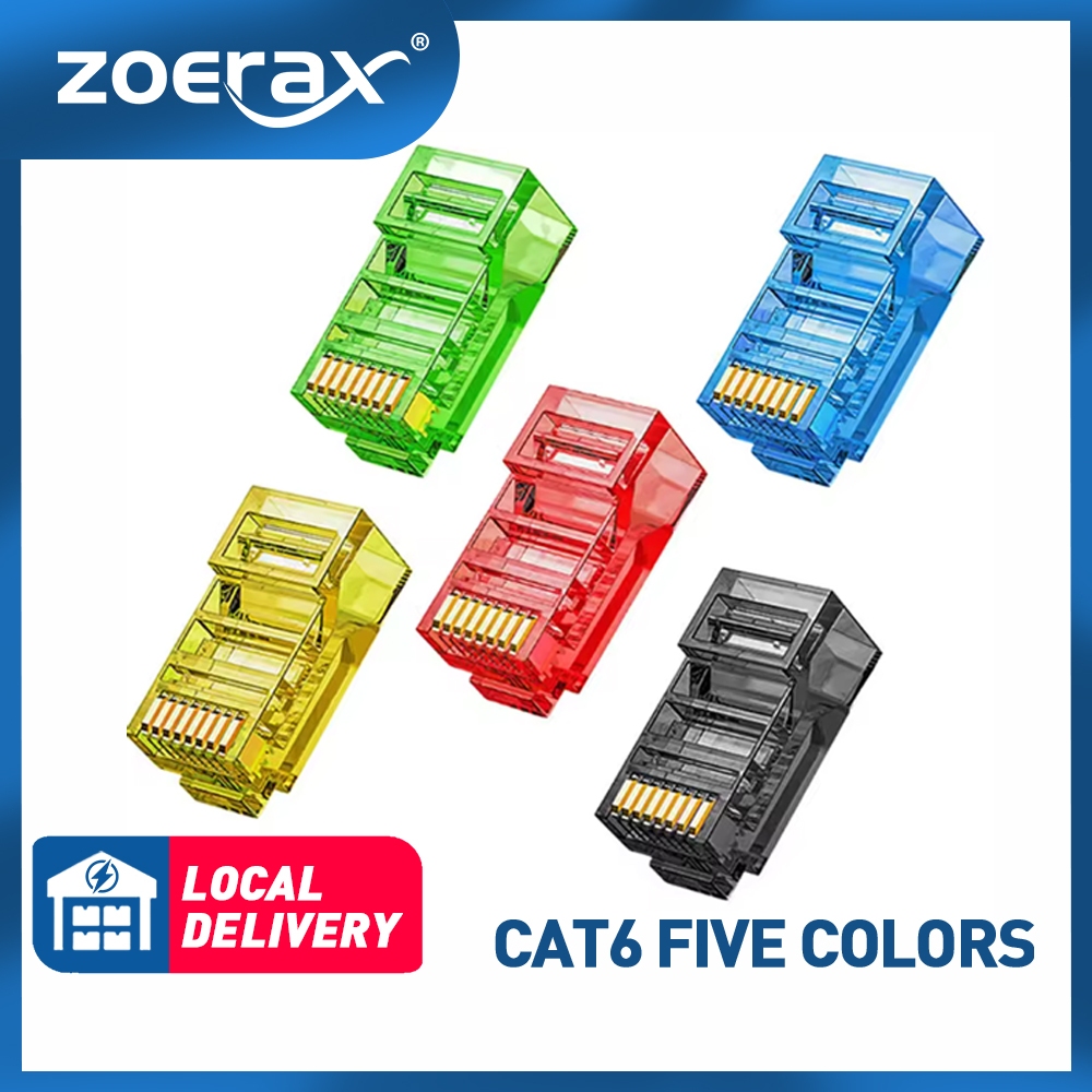 ZoeRax RJ45 50/100 piece Cat6 Pass Through Connectors, Assorted Colors ...