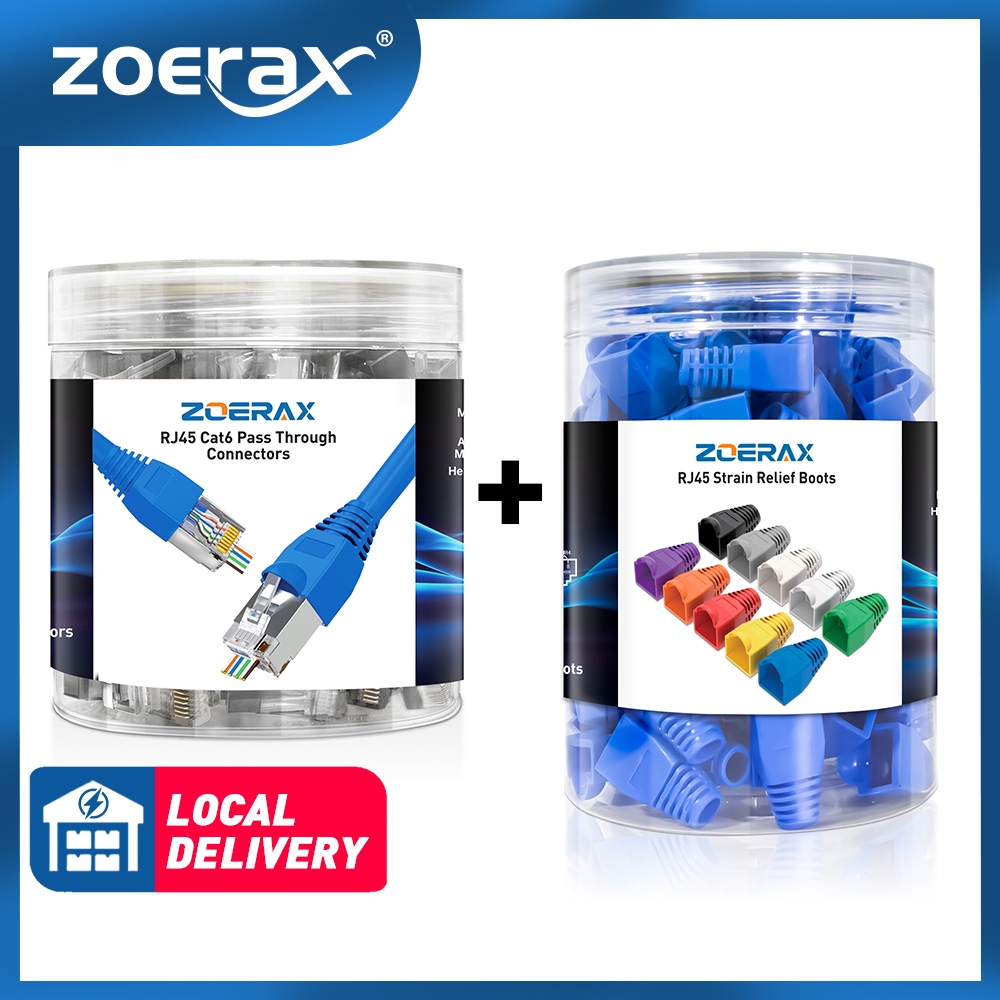 ZoeRax Cat6 Cat6a Pass Through RJ45 Connectors 100-Pack - Gold Plated ...