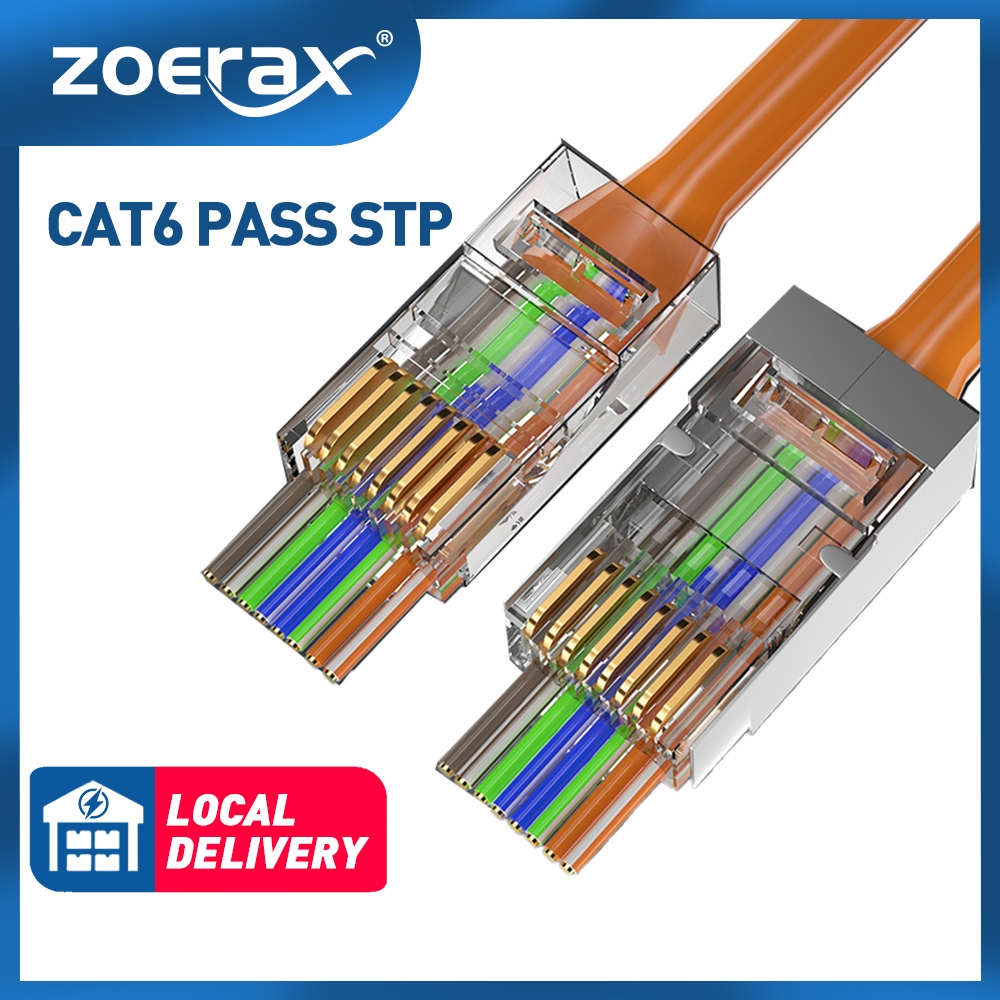 ZoeRax Pass Through RJ45 Connector, Cat6/Cat6a Shielded Ethernet Plug ...