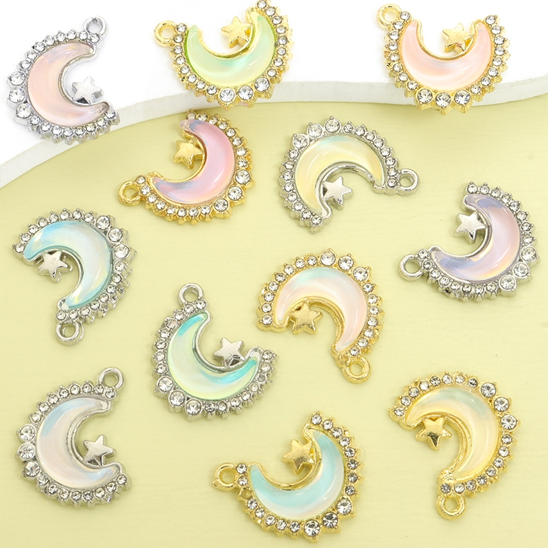 10pcs Sweet and Dreamy Crystal Glass Inlay Star & Moon Charms with ...