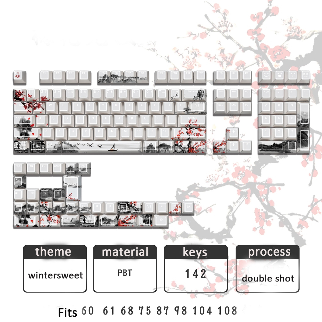 Wintersweet Keycaps Square+Font Shine through PBT doubleshot Cherry ...