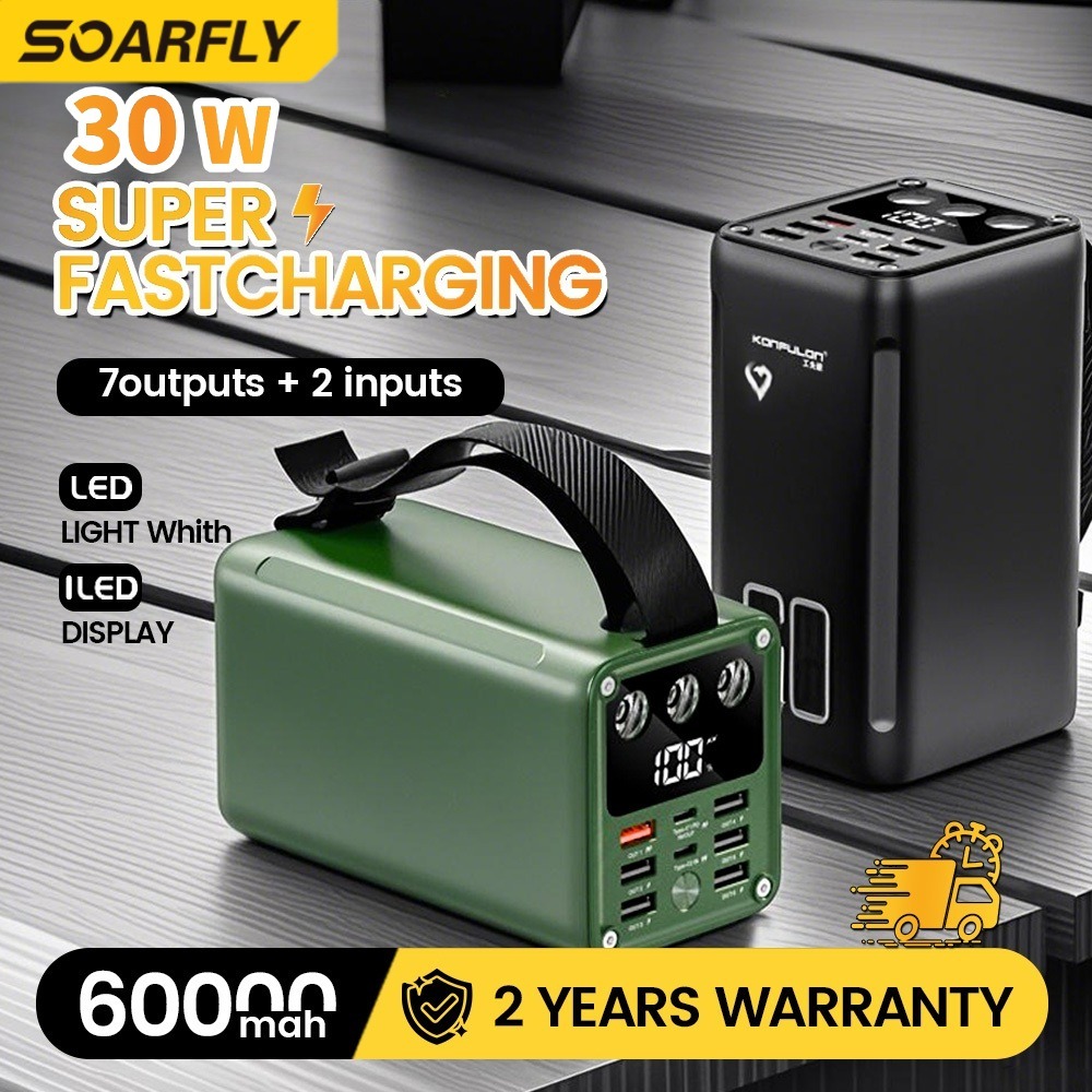 SOARFLY A28Q 30W 60000mAh Fast Charging Powerbank Heavy Duty Powerbank with Flashlight （7x ...