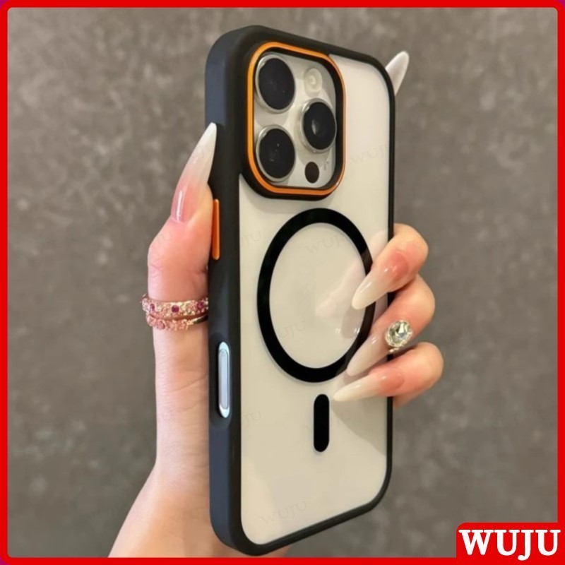WUJU Luxury Magnetic Wireless Charging Transparent Phone Case Compatible For iPhone 16 15 14 13 ...
