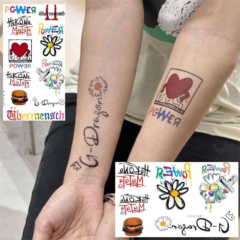 Gd GD Love Heart Crown Daisy Tattoo Sticker HAKUNAMATATA English Chest ...