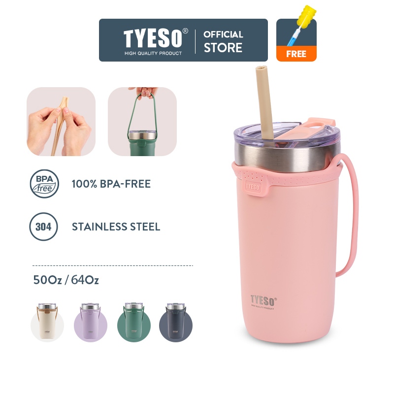 TYESO® Vacuum Insulated Tumbler Keep Cold And Hot bottle With Silicon Straw HandleTS-8766B/TS ...