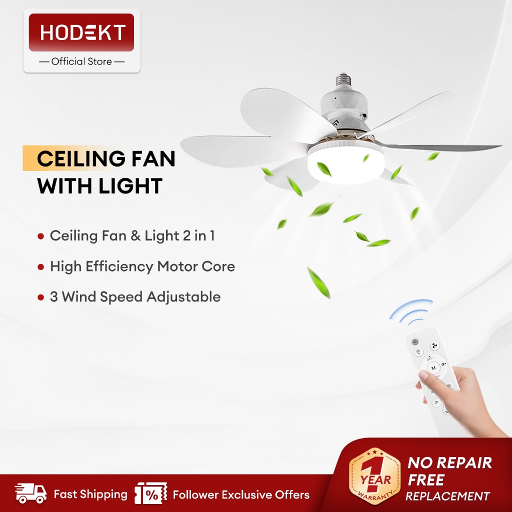HODEKT Ceiling Fan With Light 42cm/52cm Remote Control 3 Color 3 Speed ...