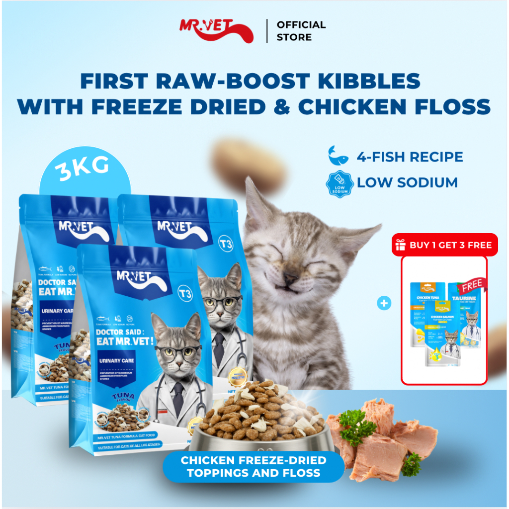 MR.VET T3 Cat Kibble 3kg, Urinary Care, Provides high-quality protein ...