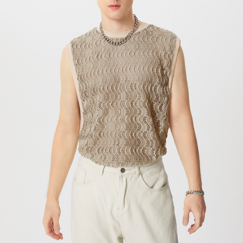 INCERUN Mesh Hollow Contrast Panel Knit Tank Top | Shopee Philippines