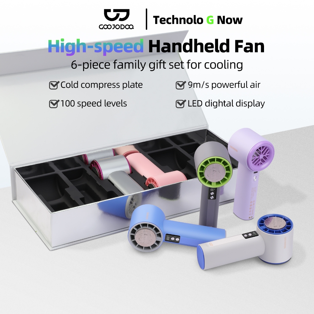 GOOJODOQ Mini Fan Set 4000 mAh Handheld Portable 6 Colors Rechargeable ...
