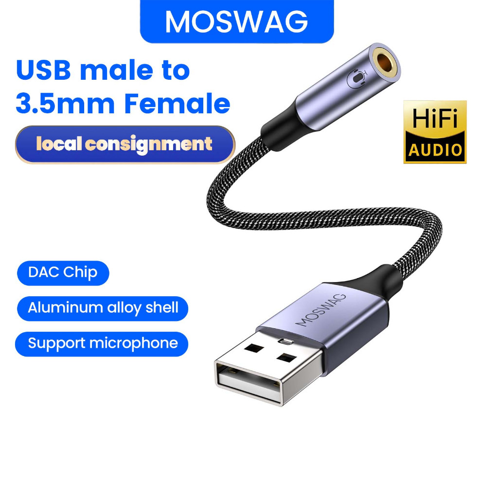 MOSWAG USB to Audio Jack Adapter ,External Sound Card Jack Audio Adapter with 3.5mm Aux Stereo ...