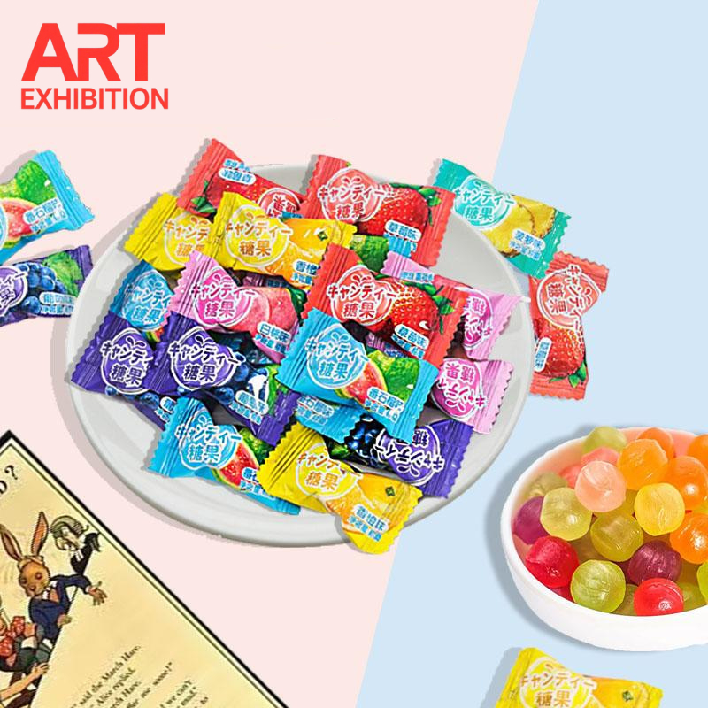 ART EXHIBITION Rainbow Fruit Juice Hard Candies Six Flavors Real Juice ...