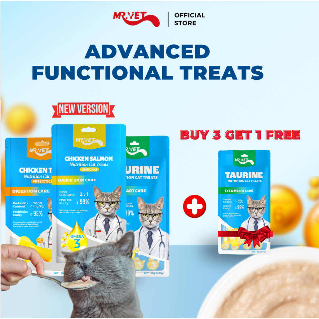 (BUY 3 GET 1 FREE) MR.VET Cat Treat Omega 3, Taurine, Prebiotics For ...