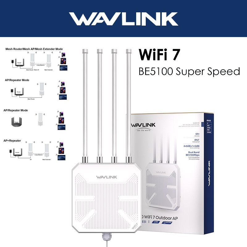 WAVLINK WIFi 7 Outdoor WiFi Antenna BE5100 Long Range Access Point With ...