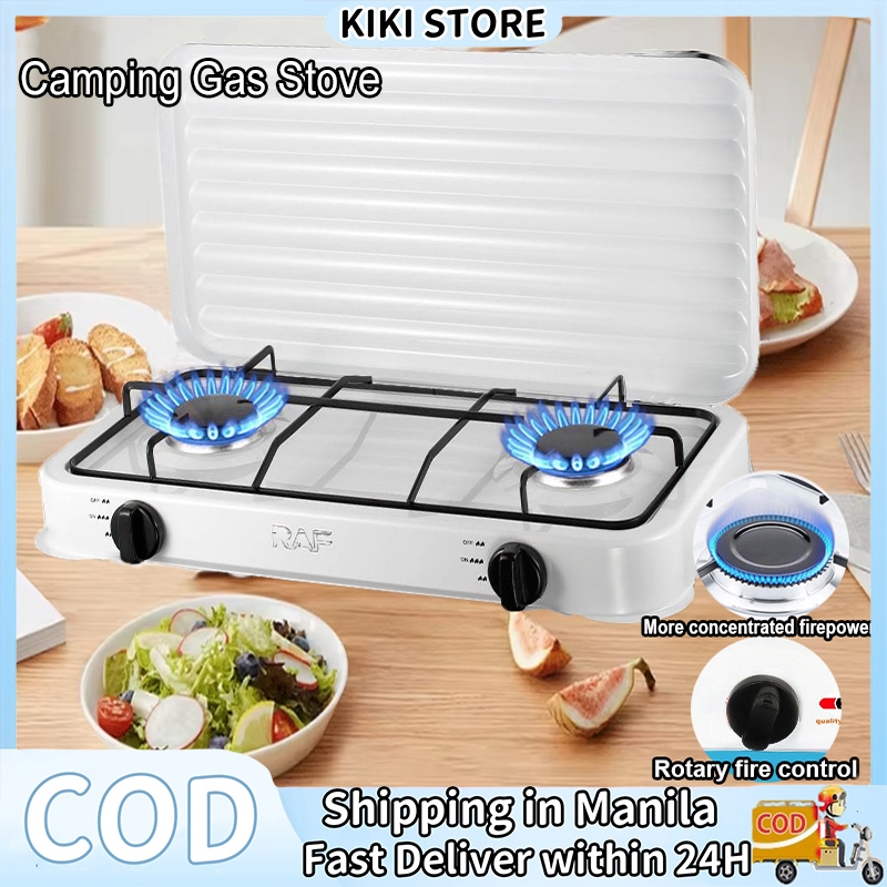 Double Burner Gas Stoves with Cover Outdoor Camping Portable Butane ...