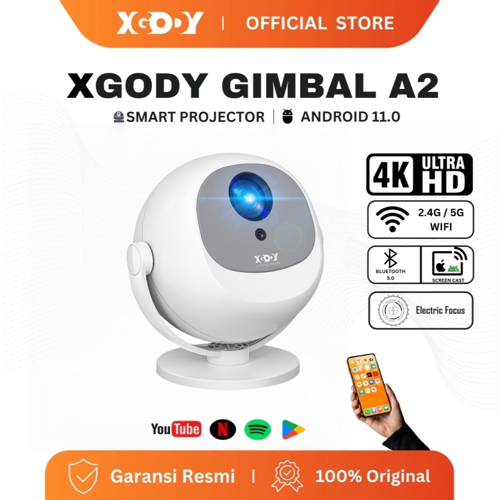 【Local delivery】XGODY Gimbal A2 Mini Portable Projector NEW Android 11 ...