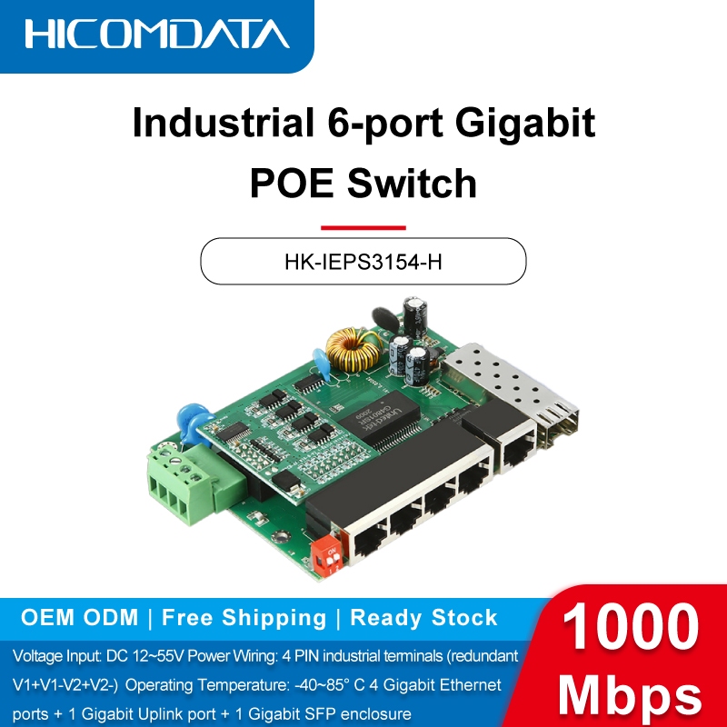 HICOMDATA Industrial 6-Port Gigabit PoE Switch PCBA | Dual Redundant ...