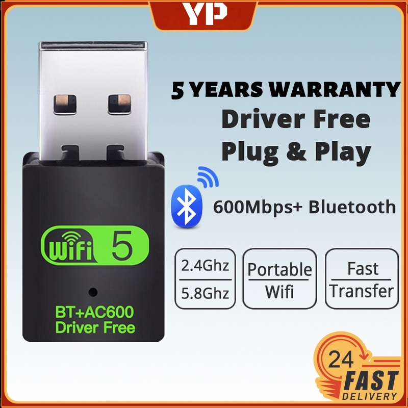 【YP】USB WIFI Dongle For Desktop 600Mbps Bluetooth Wireless WiFi Adapter, USB WiFi BT Receiver 2 ...