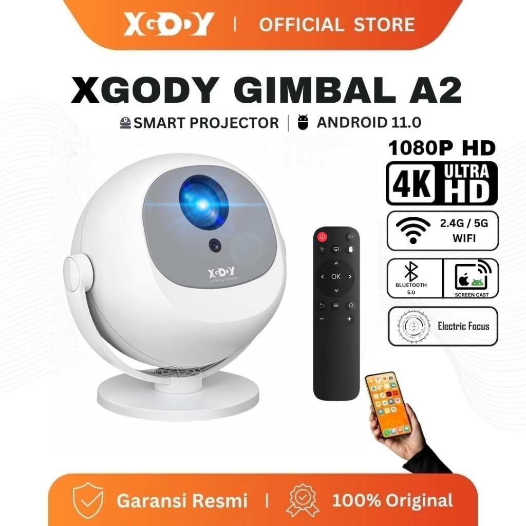 XGODY Gimbal A2 Projector 360° Rotation 4K HD 1080P Android 11 ...