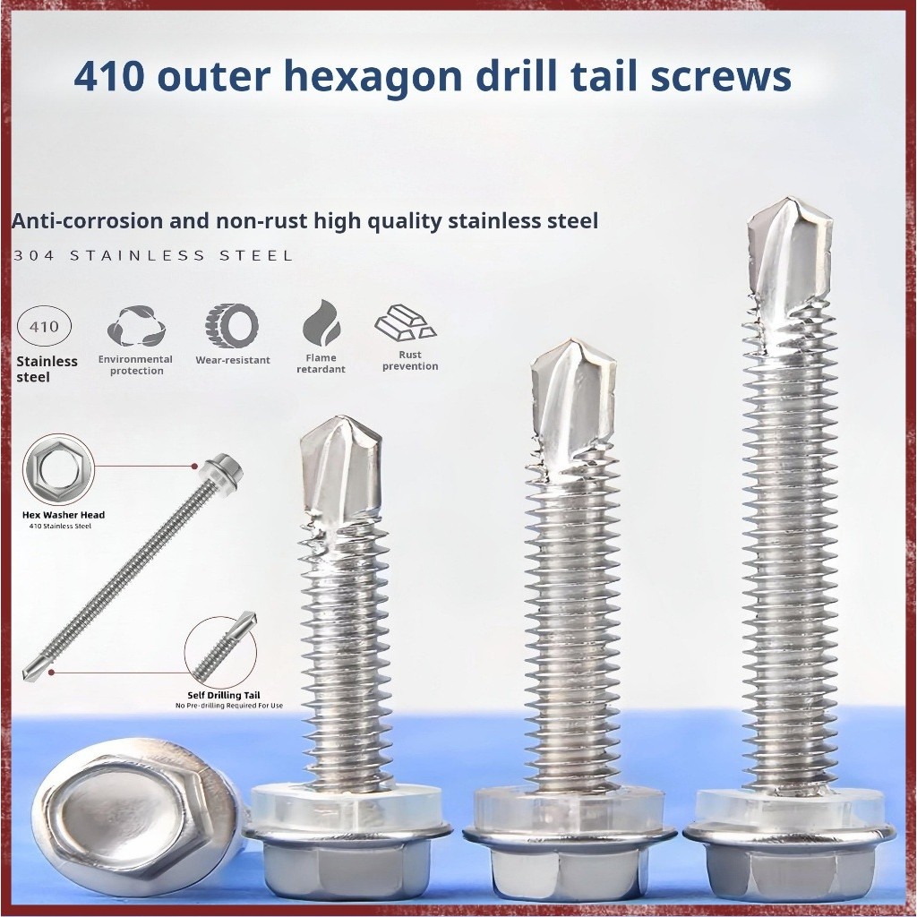 410 Stainless Steel Self-Drilling TEK Screws,#12 Hex Head Self-Drilling ...