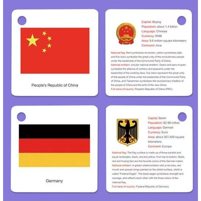 120pcs Double Side English Version National Flag Flashcard Worldwide ...
