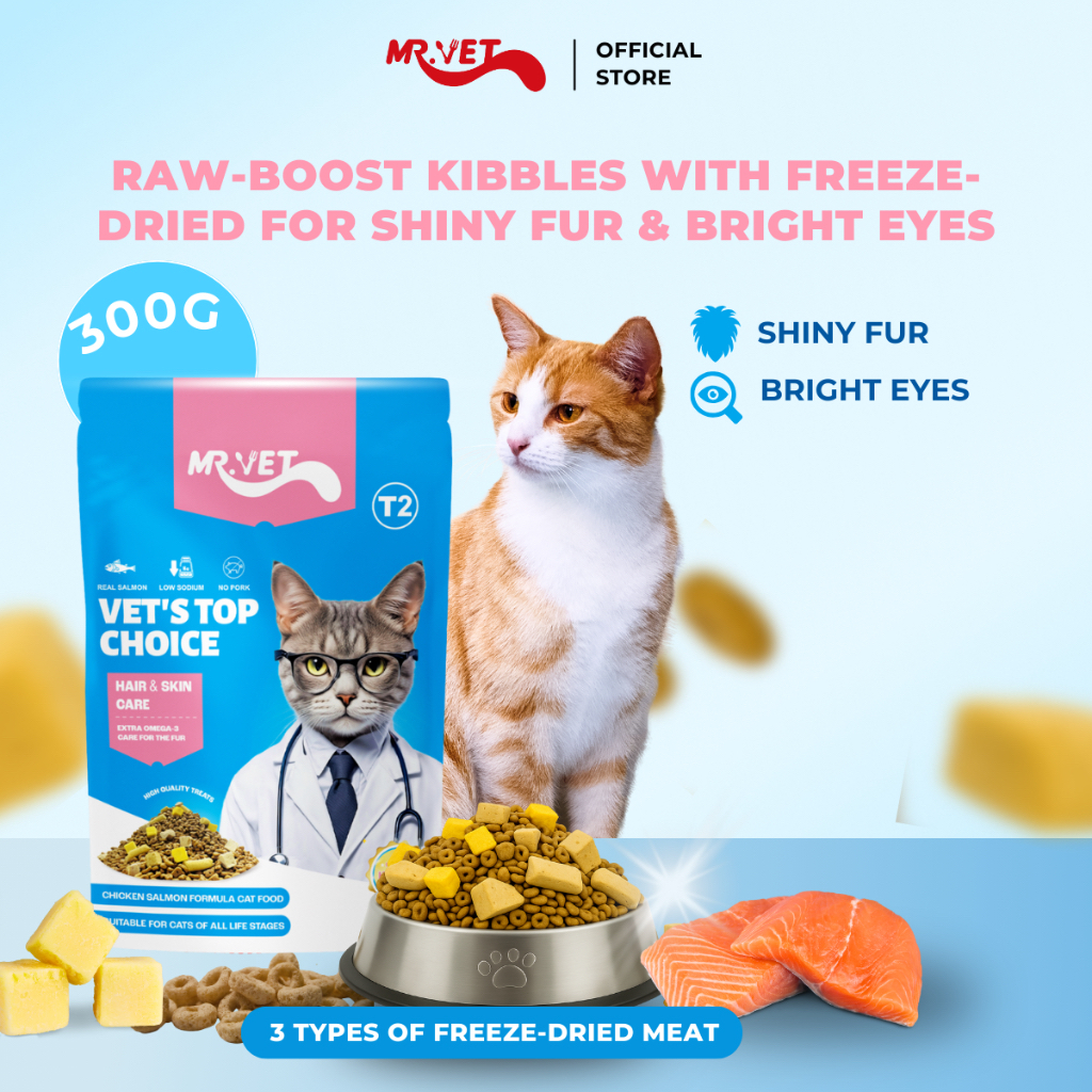 MR.VET T2 Cat Kibble 300g, Hair Skin Care Functional Rawboost Kibble ...