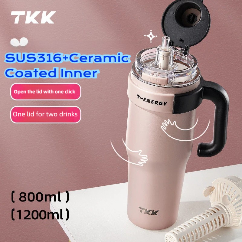 [800ml/1200ml]Tkk Ceramic Tumbler Hot And Cold With Straw Insulated Tumbler Thermos Tumbler With ...