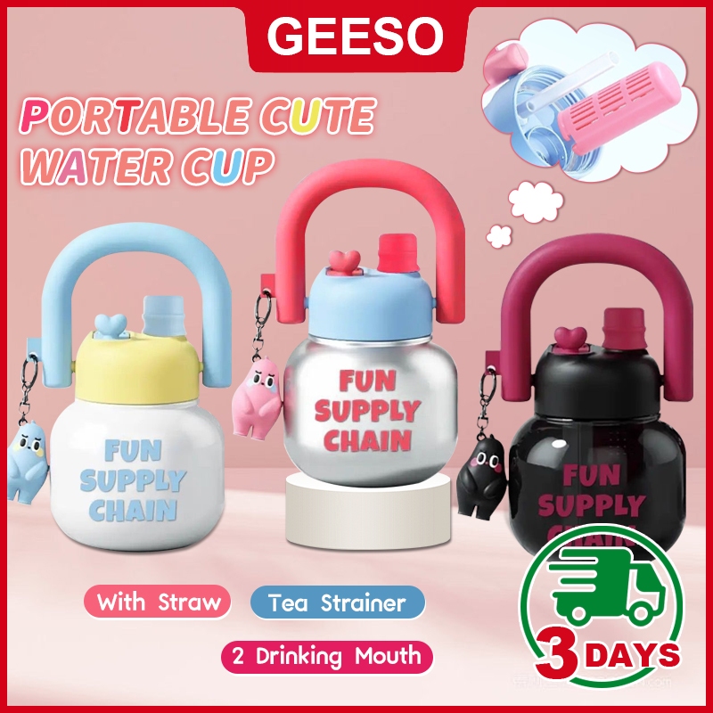 GEESO 800ML Water Bottle Ins Style Portable Large Capacity Straw Cup ...
