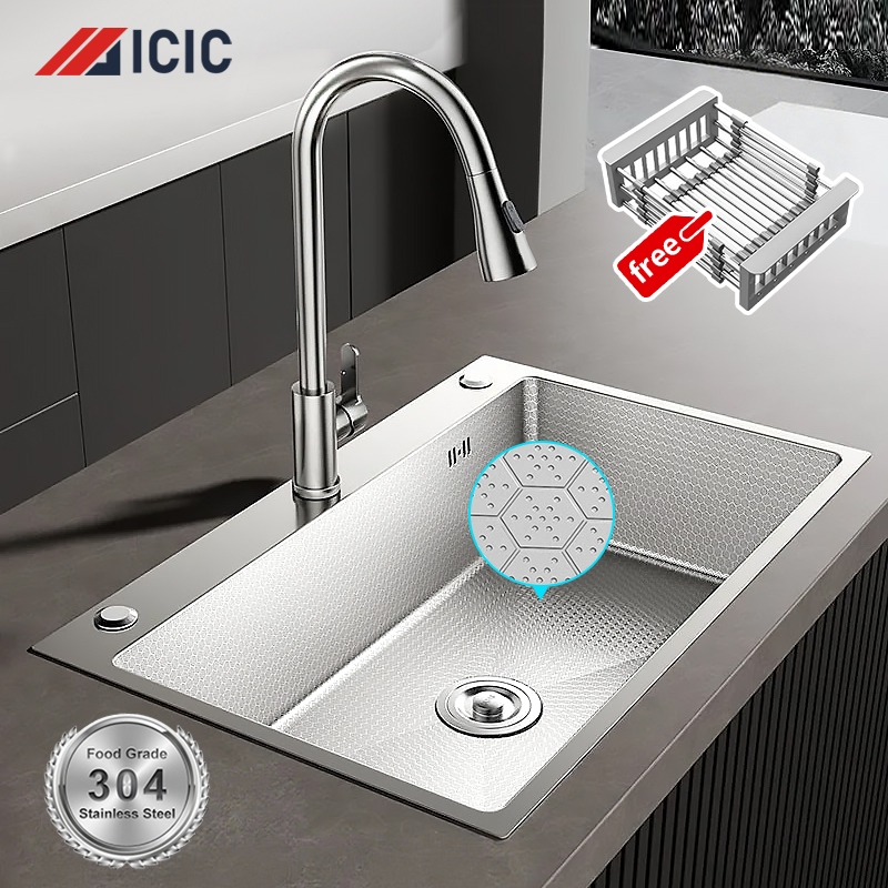 ICIC Kitchen Sink 304 Stainless Steel with Honeycomb Embossed Single ...