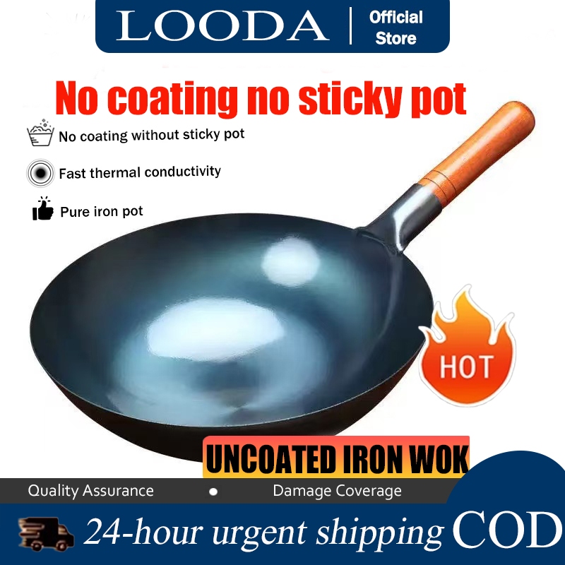 Kawali Wok Non Stick Wok Round Bottom Duty Carbon Steel Wok 32/34/36cm ...